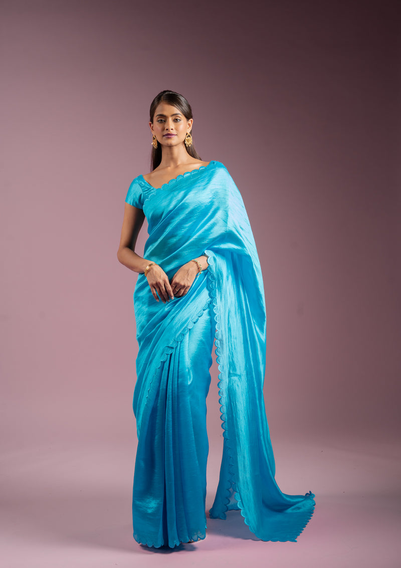 Shop Turquoise Silk Saree Online