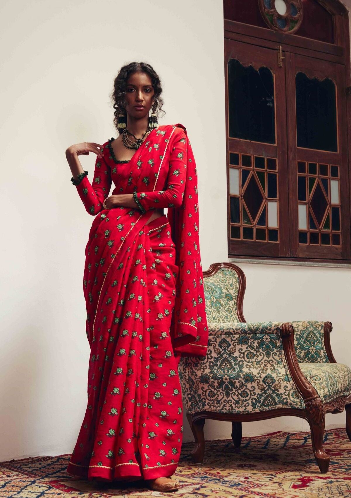 Pingla Red Chintz Saree