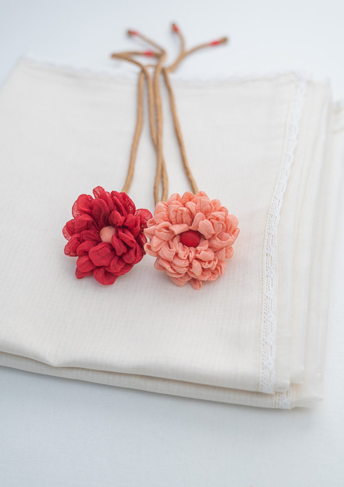 Rosa Peach & Red Curtain Ties - Set of 2
